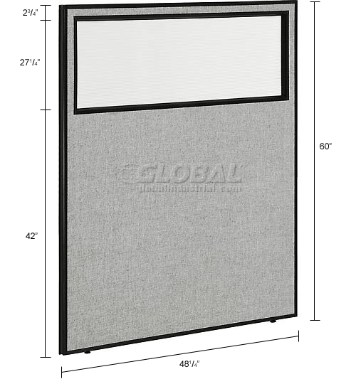 Interion® Office Partition Panel with Partial Window, 48-1/4"W x 60"H, Gray