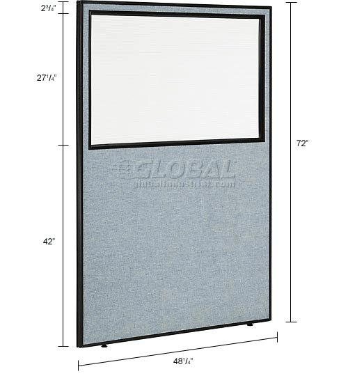 Interion® Office Partition Panel with Partial Window, 48-1/4"W x 72"H, Blue