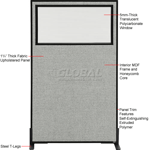 Interion® Freestanding Office Partition Panel with Partial Window, 36-1 ...