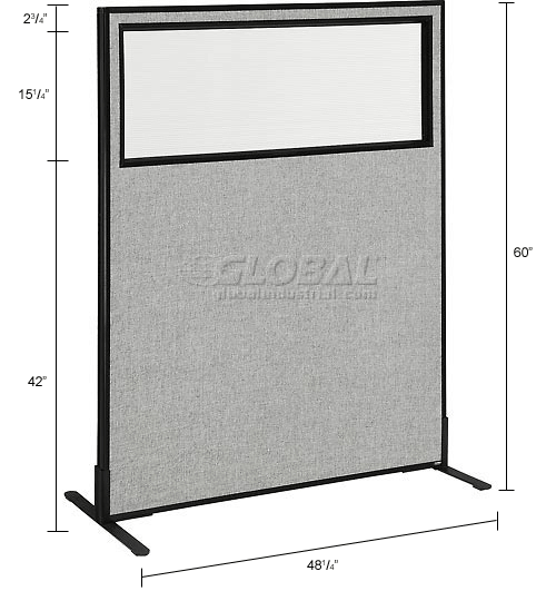 Interion® Freestanding Office Partition Panel with Partial Window, 48-1 ...