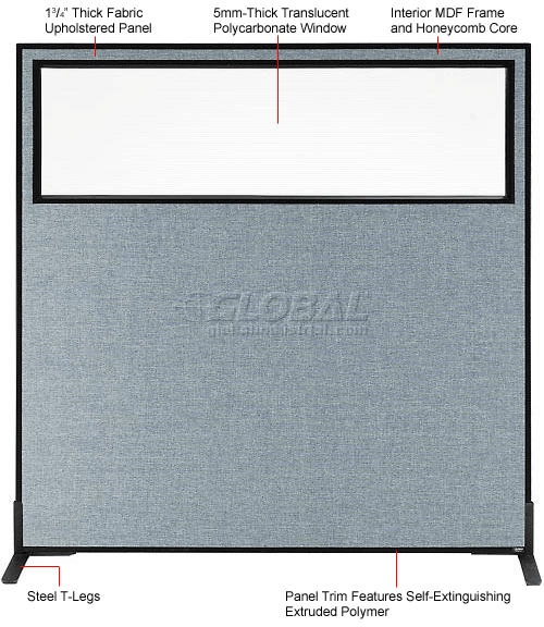 Interion® Freestanding Office Partition Panel with Partial Window, 60-1 ...