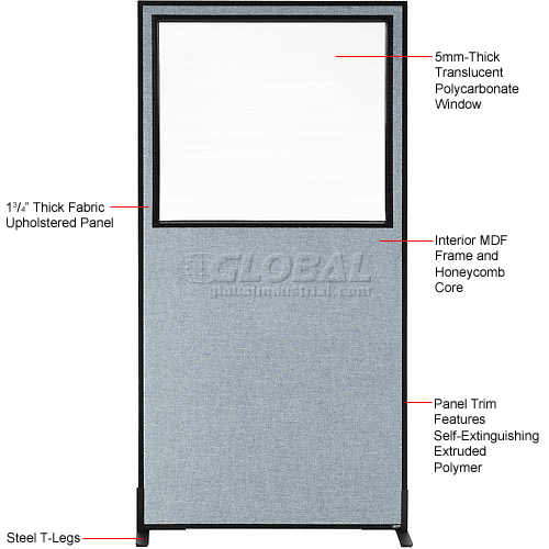 Interion® Freestanding Office Partition Panel with Partial Window, 36-1 ...