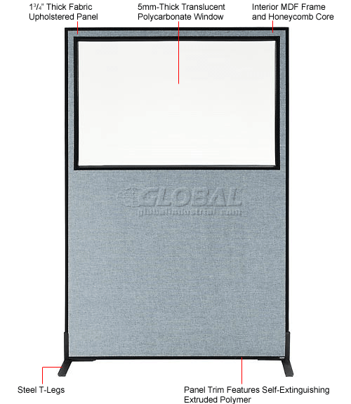 Interion® Freestanding Office Partition Panel with Partial Window, 48-1 ...