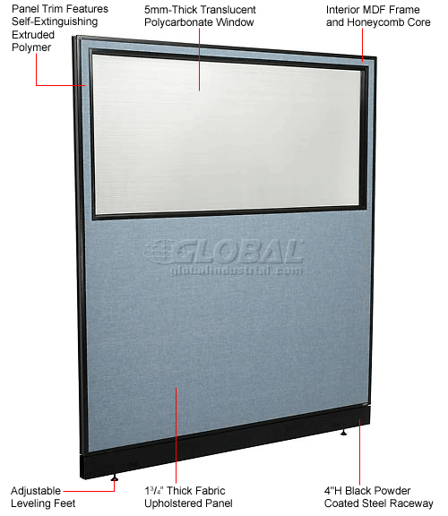 Interion® Office Partition Panel with Partial Window & Raceway, 60-1/4 ...