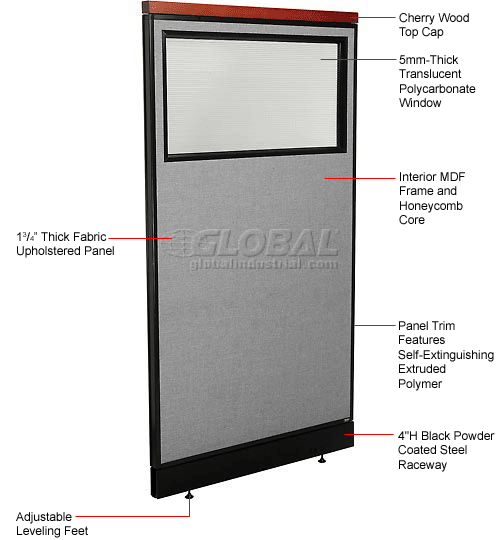 Interion® Deluxe Office Partition Panel w/Partial Window & Pass-Thru ...