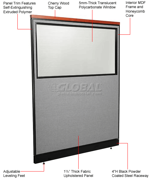 Interion® Deluxe Office Partition Panel w/Partial Window & Raceway 60-1 ...