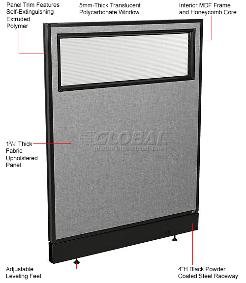 Interion® Office Partition Panel with Partial Window & Raceway, 36-1/4 ...