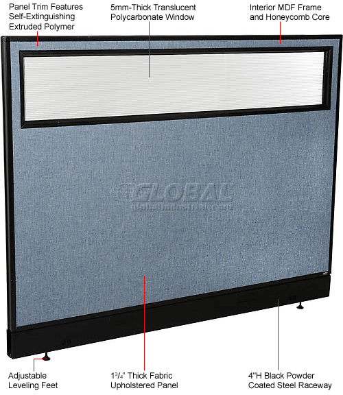 Interion® Office Partition Panel with Partial Window & Raceway, 60-1/4 ...