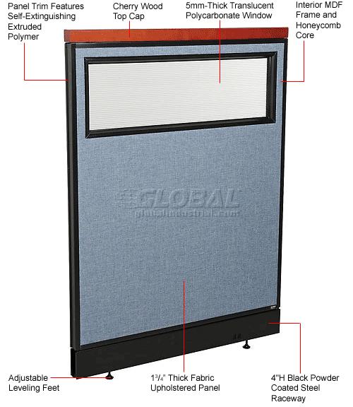 Interion® Deluxe Office Partition Panel w/Partial Window & Raceway 36-1 ...