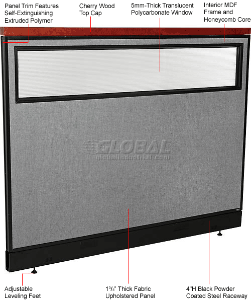 Interion® Deluxe Office Partition Panel w/Partial Window & Raceway 60-1 ...