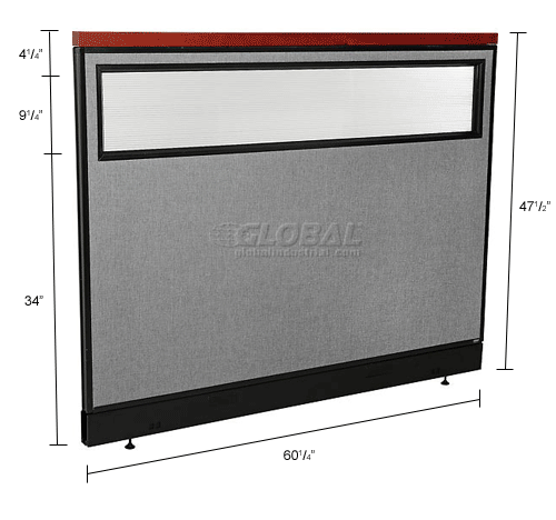 Interion® Deluxe Office Partition Panel w/Partial Window & Raceway 60-1 ...