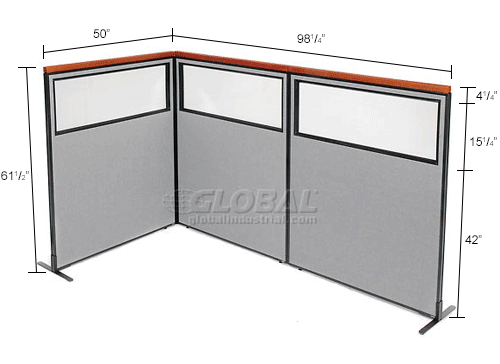 Interion® Deluxe Freestanding 3-Panel Corner Divider w/Partial Window ...