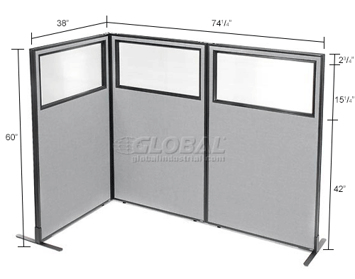 Interion® Freestanding 3-Panel Corner Room Divider w/Partial Window 36 ...