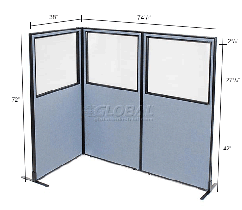 Interion® Freestanding 3-Panel Corner Room Divider w/Partial Window 36 ...