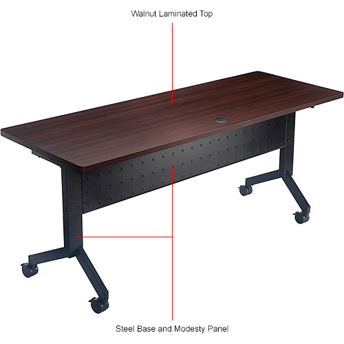Interion® Flip-Top Training Table, 72"L x 24"W, Walnut