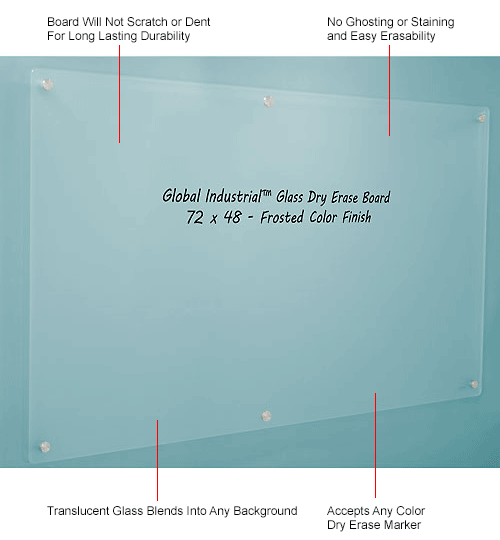 Global Industrial™ Frosted Glass Dry Erase Board, 72"W x 48"H