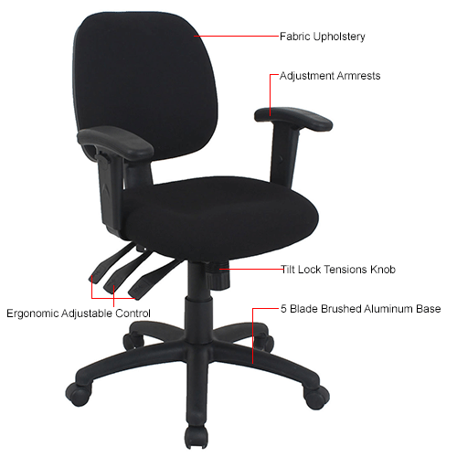Interion® 24 Hour Fabric Task Chair With Mid Back & Adjustable Arms, Black