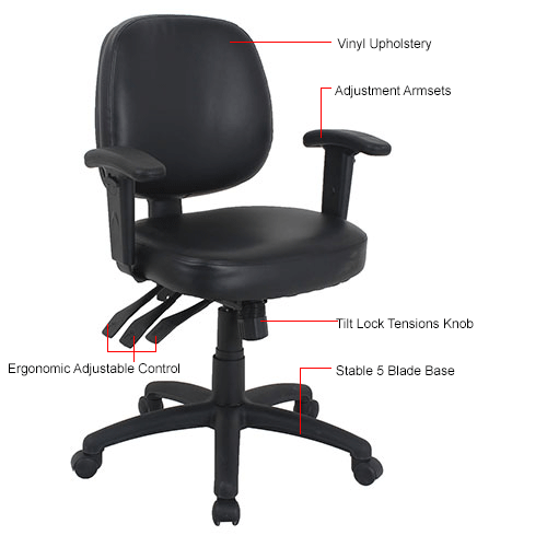 Interion® 24 Hour Task Chair With Mid Back & Adjustable Arms, Vinyl, Black