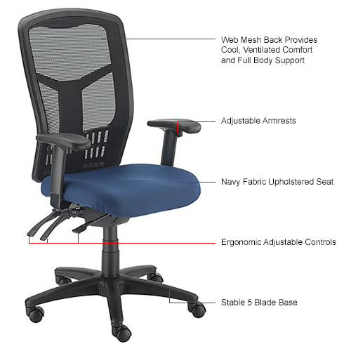 Interion® Mesh Office Chair With High Back & Adjustable Arms, Fabric, Blue