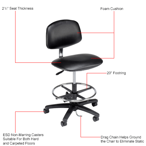 Interion® ESD Stool - Vinyl - Black