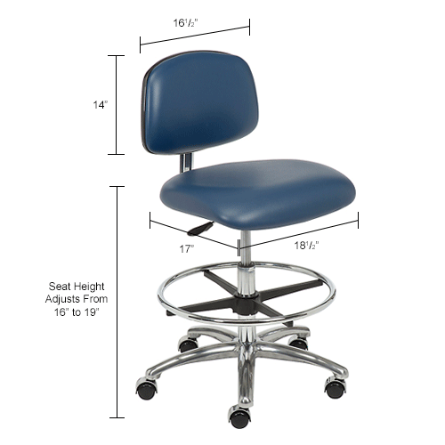 Interion® Clean Room Stool - Vinyl - Imperial Blue