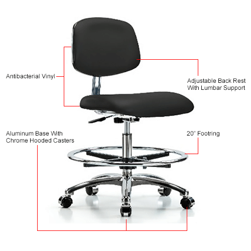 Interion® Clean Room Stool - Vinyl - Black