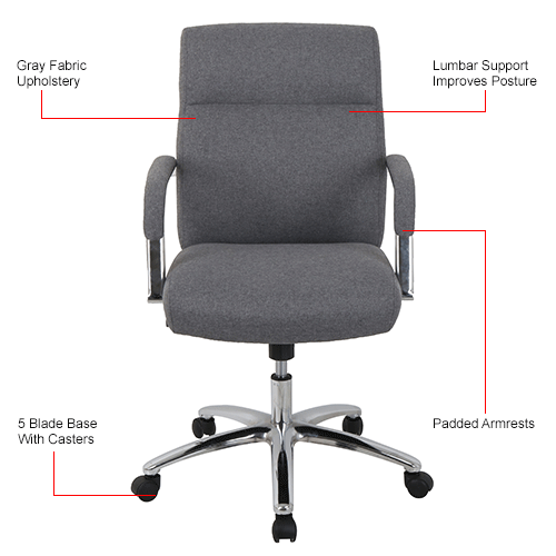 Interion® Office Chair With High Back & Fixed Arms, Fabric, Gray