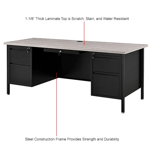 Interion Steel Teachers Desk 72 W x 30 D Gray Top with Black Frame