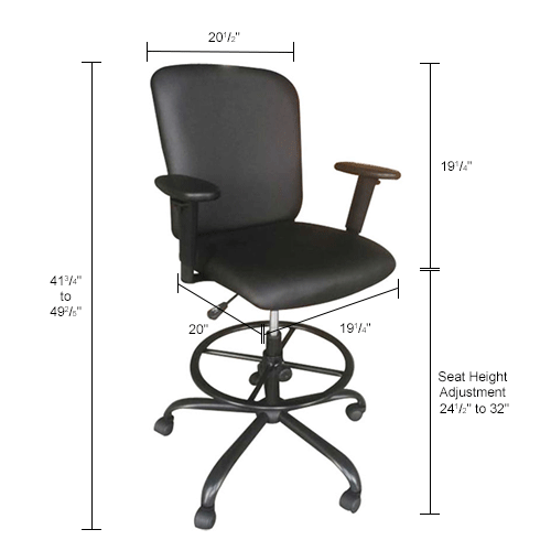 Interion® Antimicrobial PU Leather Big & Tall Drafting Stool, Black