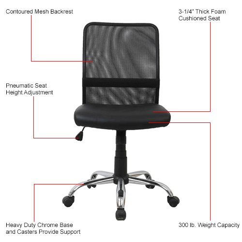 Interion® Mesh Back Task Chair With Mid Back, Synthetic Leather, Black