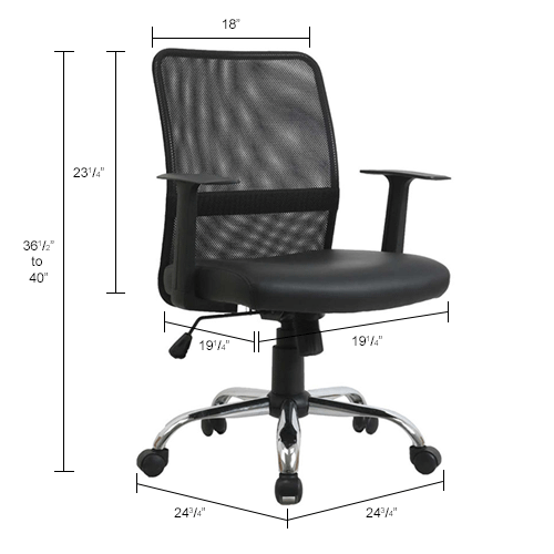Interion® Mesh Back Leather Task Chair With Mid Back & Fixed Arms ...