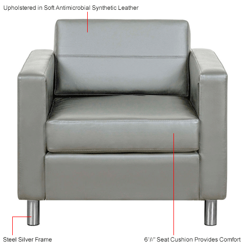 Interion® Antimicrobial Upholstered Leather Club Chair, Gray