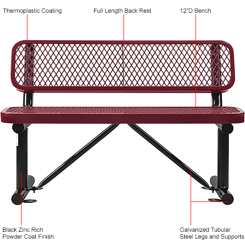 Global Industrial™ 4 ft. Outdoor Steel Bench with Backrest - Expanded ...