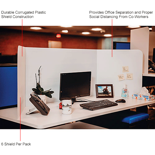 71 Visuals Social Distancing Desk Shield, Corrugated Plastic - 6/Pack
