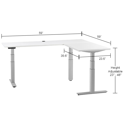 Interion® L-Shaped Electric Height Adjustable Desk, 60"W x 24"D, White ...