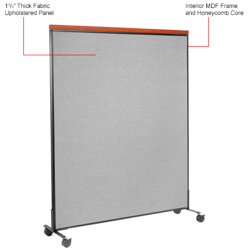 Interion® Mobile Deluxe Office Partition Panel, 60-1/4"W x 100-1/2"H, Gray