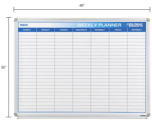 Global Industrial™ Weekly Calendar Whiteboard, Steel Surface, 48"W x 36"H