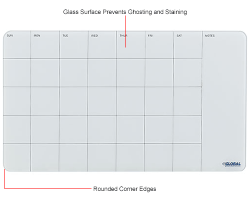 Global Industrial™ Glass Cubicle Calendar Dry Erase Board, Monthly, 24 ...