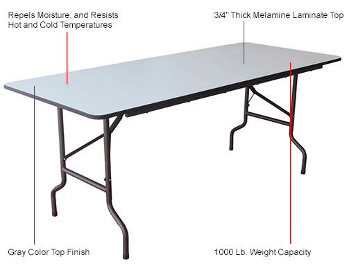 Interion® Folding Wood Table, 60"W x 30"L, Gray