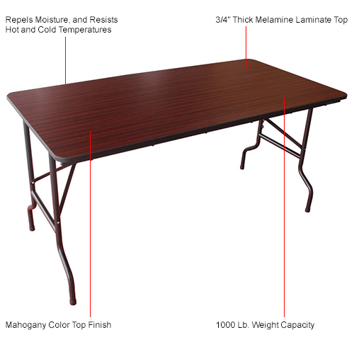Interion® Folding Wood Table, 60"W x 30"L, Mahogany