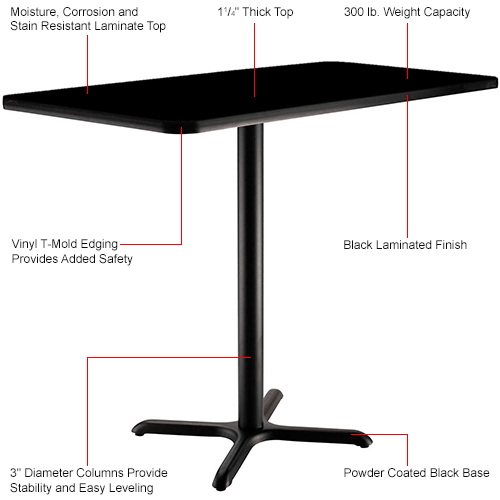 Interion® Bar Height Breakroom Table, 48"L x 30"W x 42"H, Black