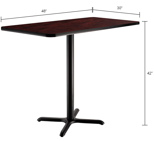 Interion® Bar Height Breakroom Table, 48"L x 30"W x 42"H, Mahogany