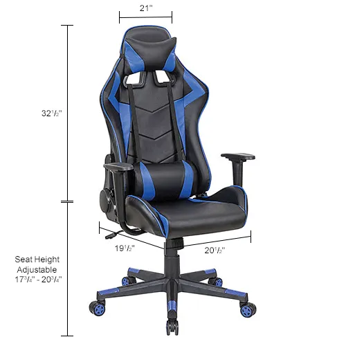 Interion Gaming Chair Antimicrobial High Back Black Cobalt Blue
