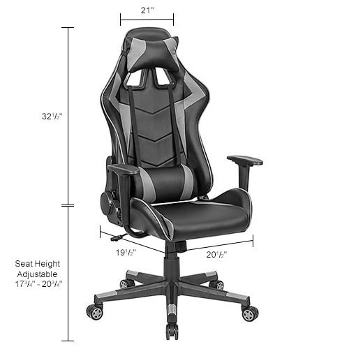 Interion® Gaming Chair, Antimicrobial, High Back, Black/Gray