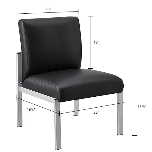 Interion® Armless Synthetic Leather Reception Chair, Black W/ Silver Frame