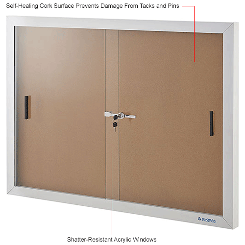 Global Industrial™ Enclosed Cork Bulletin Board with Sliding Doors, 72 ...