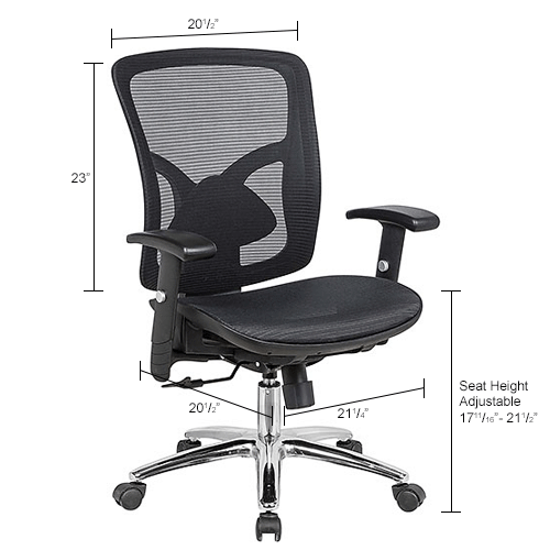 Interion® Mesh Back Task Chair w/ Fabric Seat, Black w/ Chrome Frame