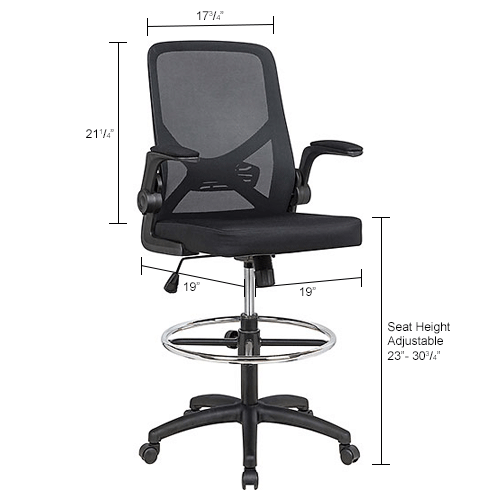 Interion® Mesh Back Task Stool w/ Flip-Up Arms, Black