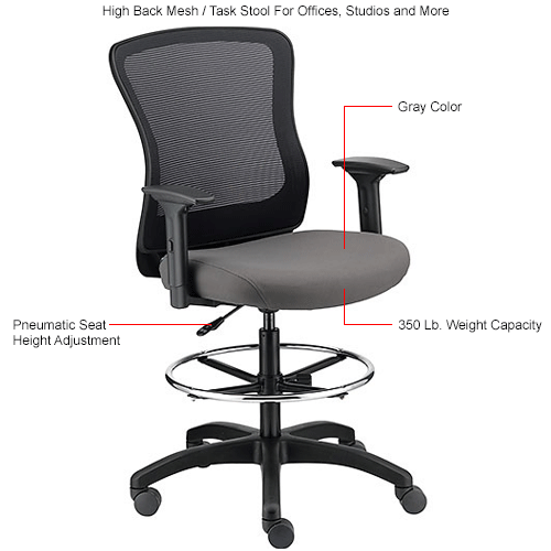 Interion® Mesh Back Task Stool, Gray