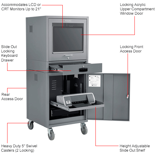 Global Industrial™ Mobile Computer Cabinet, Dark Gray, Unassembled